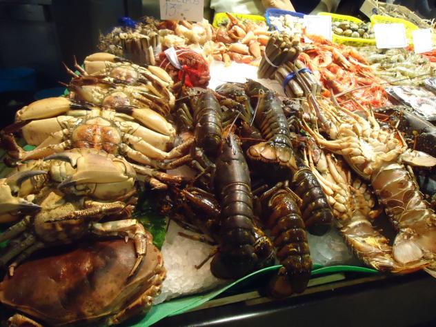 Crustáceos frescos en la Boquería, BARCELONA